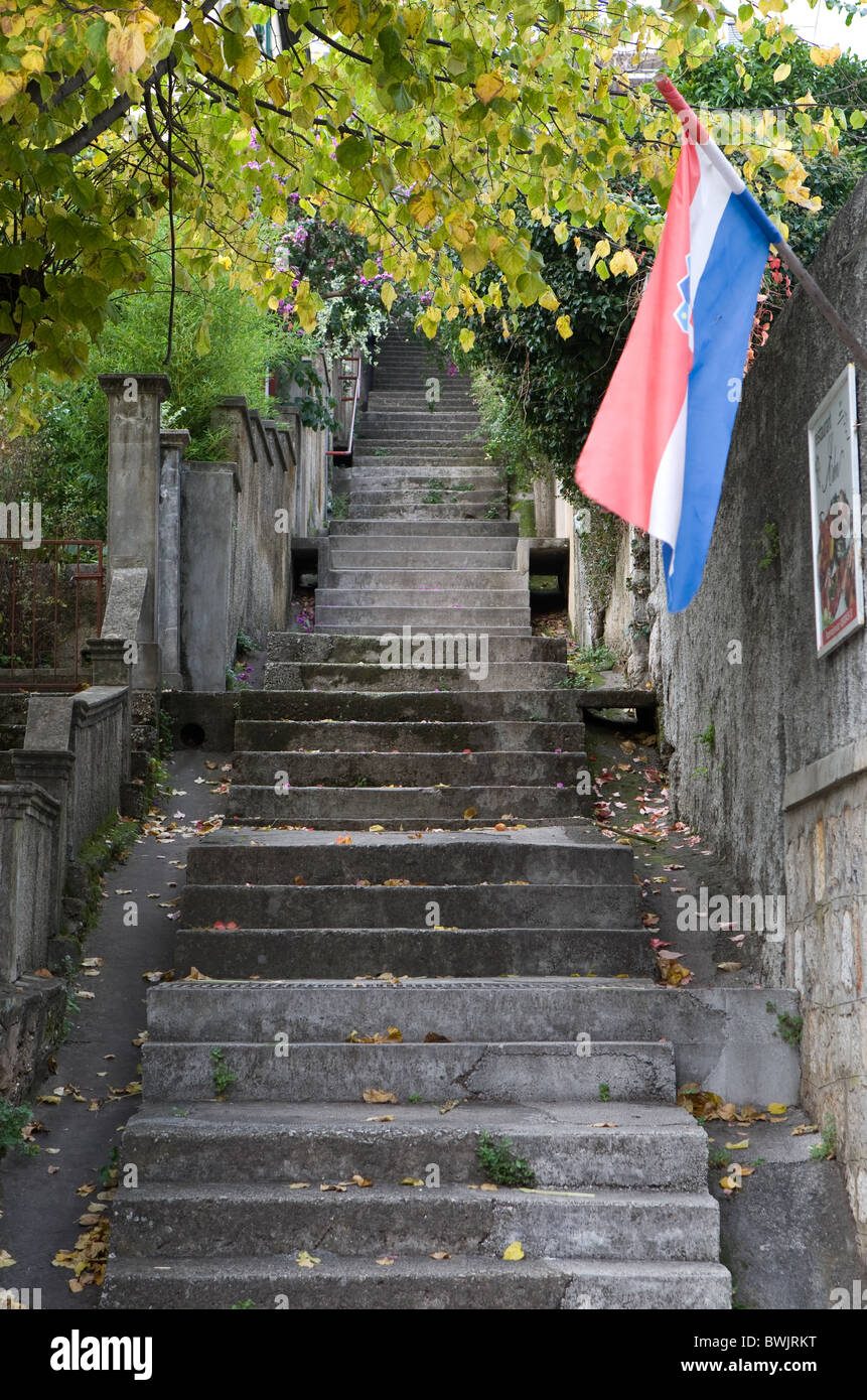 Steps leading off a side street on the Lapad Peninsula with a Croatian ...