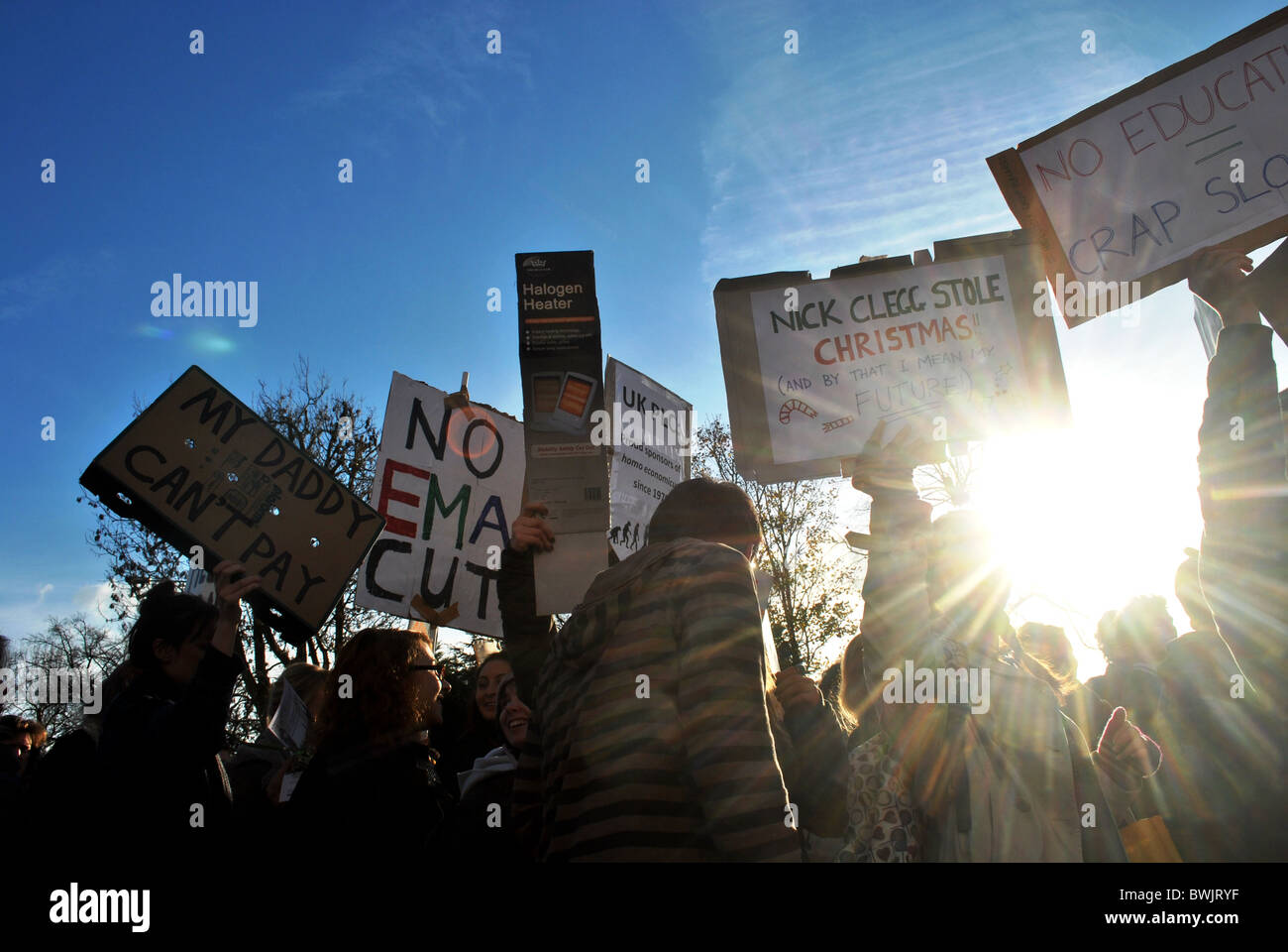Students protest with placards against rising tuition fees, Bristol ...