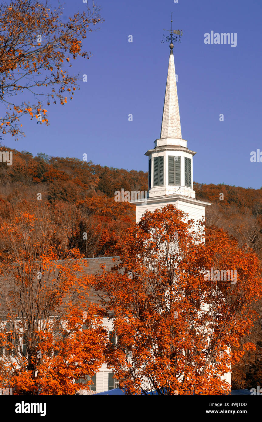 church autumn tower rook steeple Town Square Townshend Indian summer ...