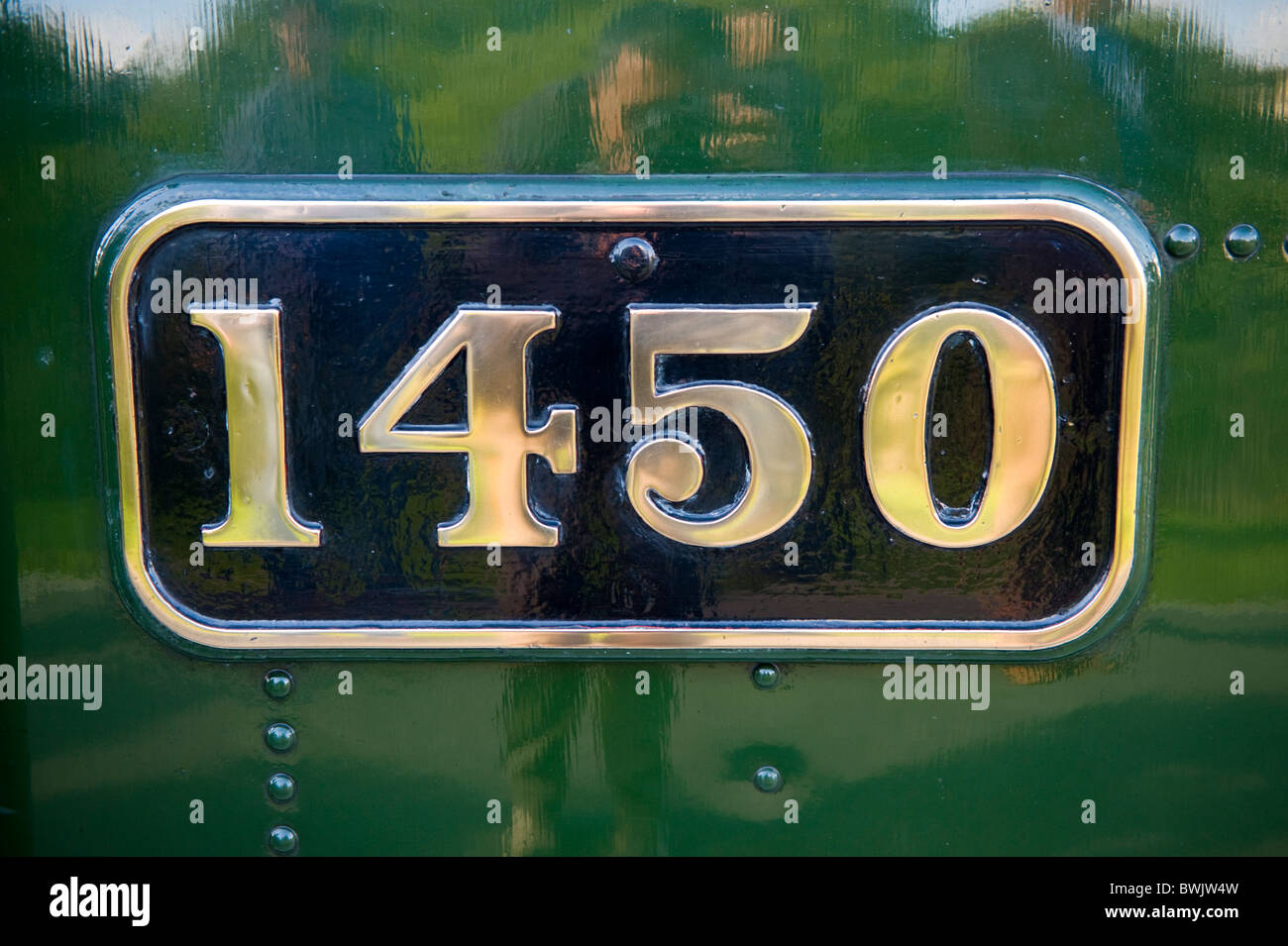 Brass numberplate on GWR 1400 tank class 0-4-2T steam locomotive No ...