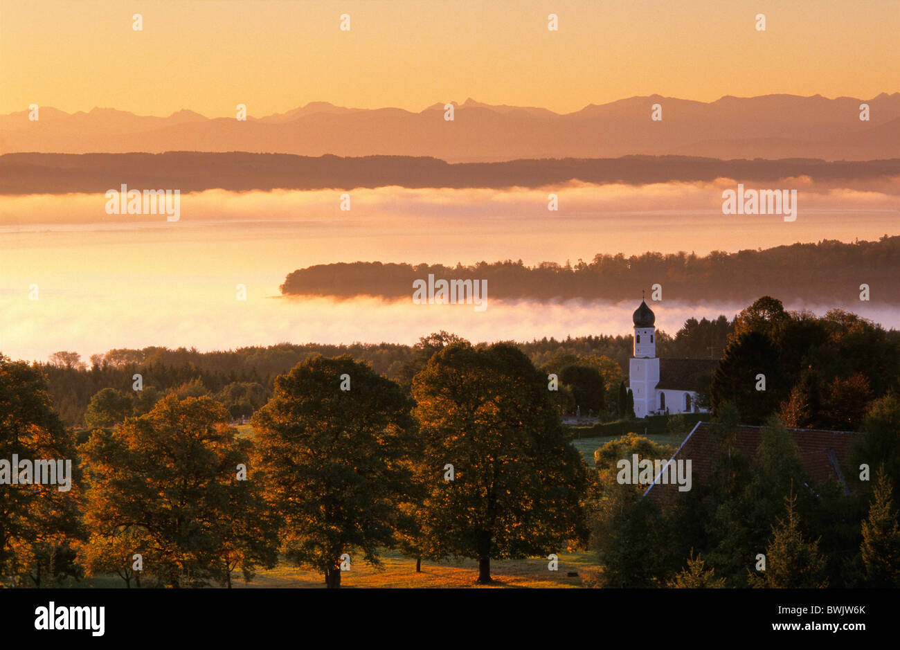 Europe, Germany, Bavaria, near Tutzing, view from the Ilkahoehe upon ...