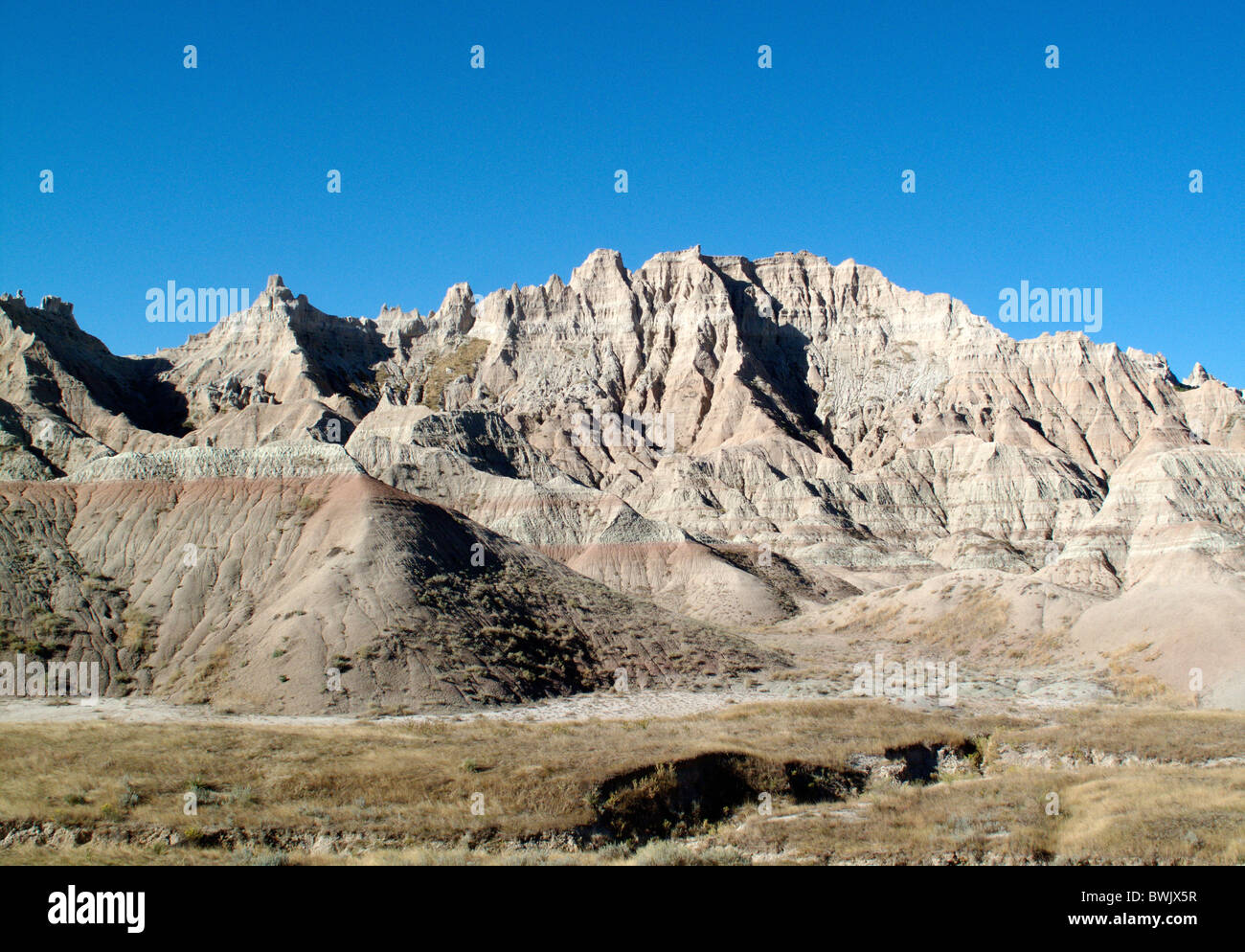 Rock formations caused by erosion in the Badlands National Park in ...