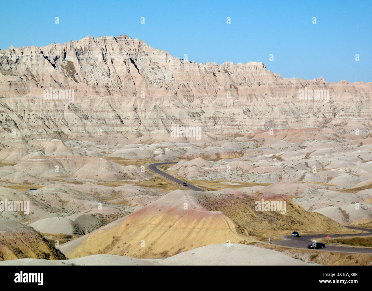 Rock formations caused by erosion in the Badlands National Park in ...