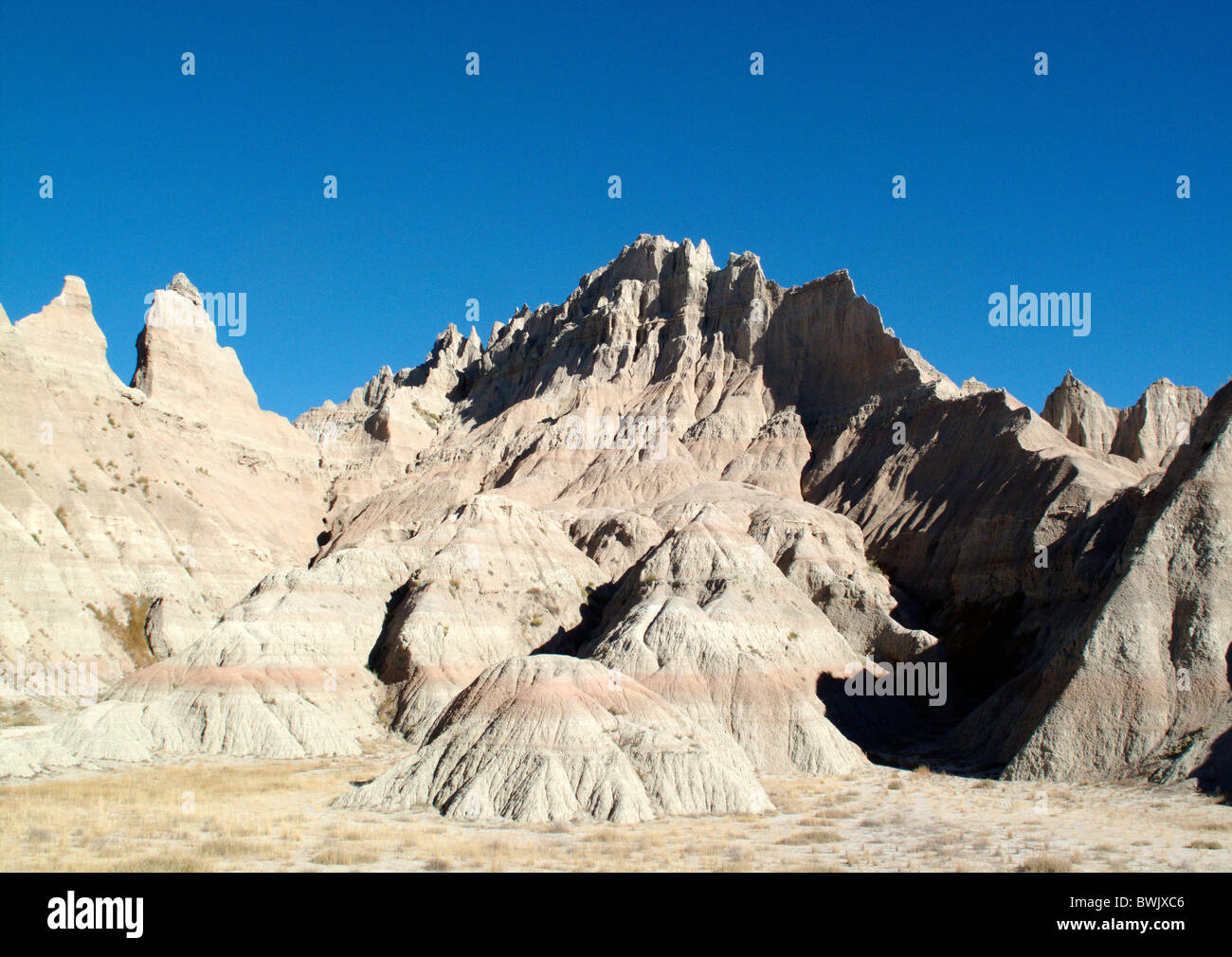 Rock formations caused by erosion in the Badlands National Park in ...