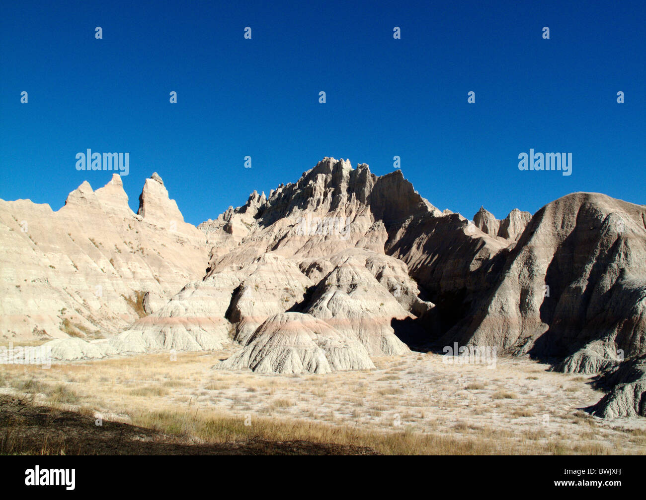 Rock formations caused by erosion in the Badlands National Park in ...