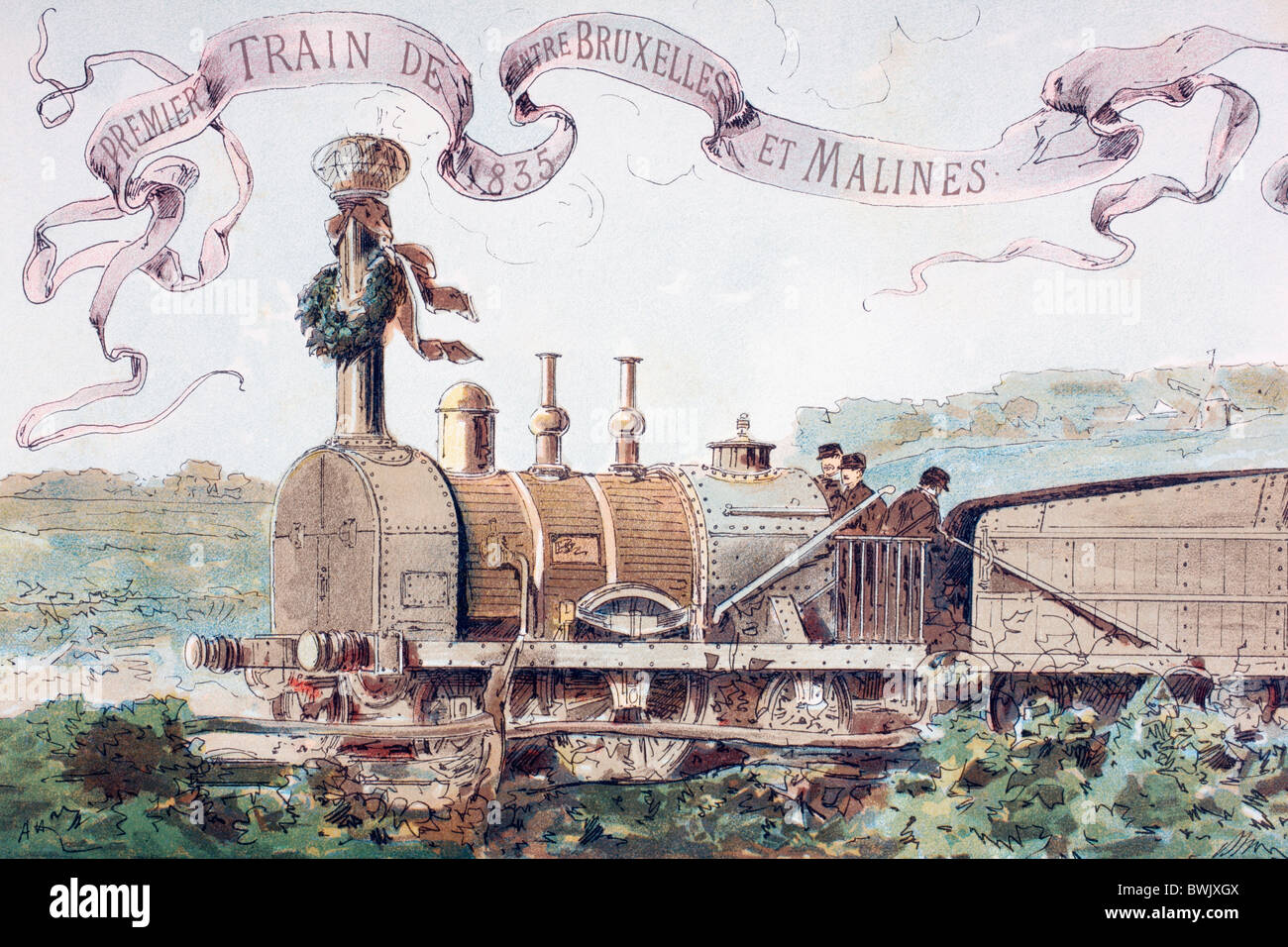 Picture celebrating the first train from Brussels to Mechlin in 1835 ...