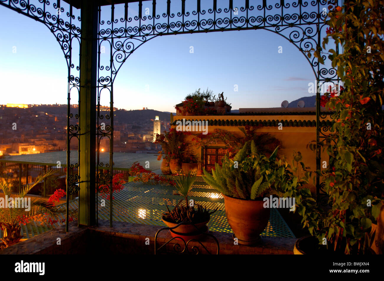 terrace roof terrace at night night palace de fez Tazi restaurant view ...