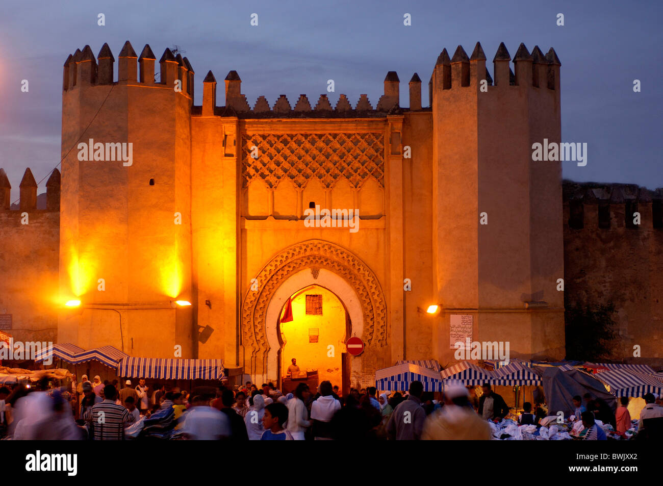 Bab Chorfa place market person at night night town gate fez El Bali ...