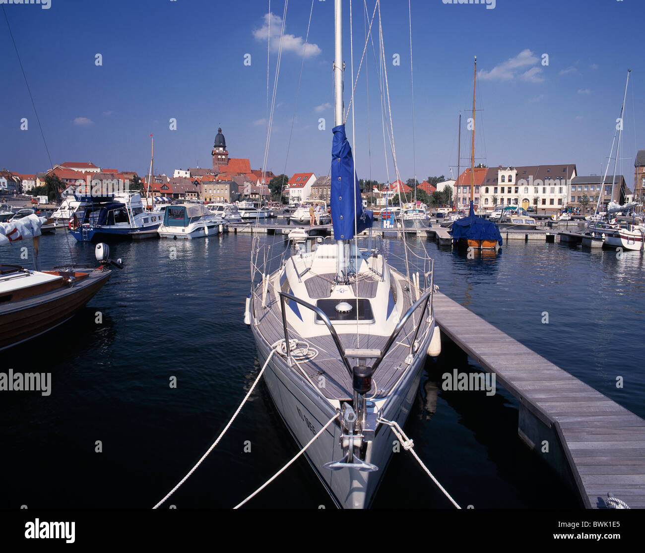 Waren Muritz boat harbor boats sail boats harbor port church Saint ...