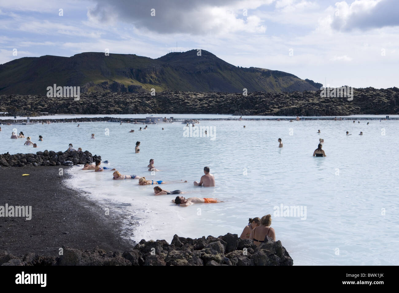 People bathing in hot thermal water, Blue lagoon, Grindavik, Reykjanes ...