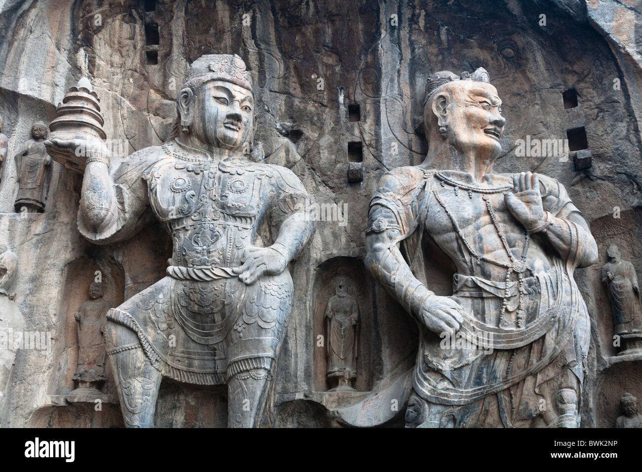 Carved statues, Fengxian Temple, Longmen Grottoes and Caves, Luoyang ...