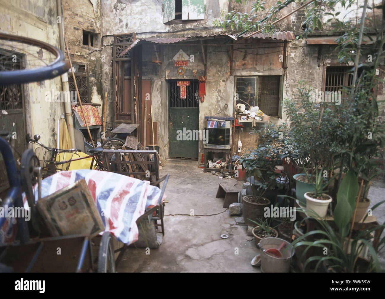 China Asia Macau Macao Old Town inner courtyard patio plants potted ...