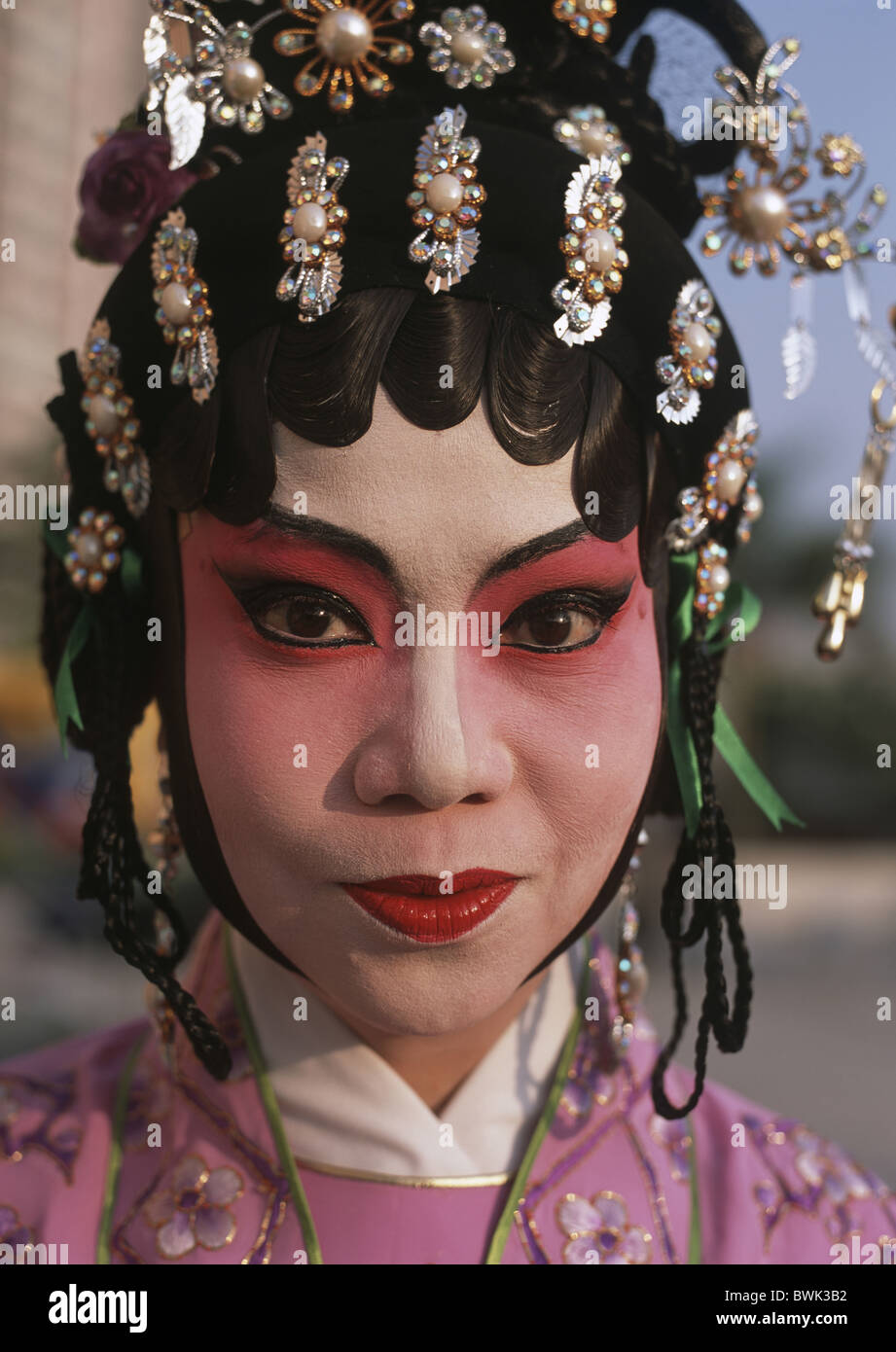 China Asia Macau Macao street party woman portrait made up tradition ...