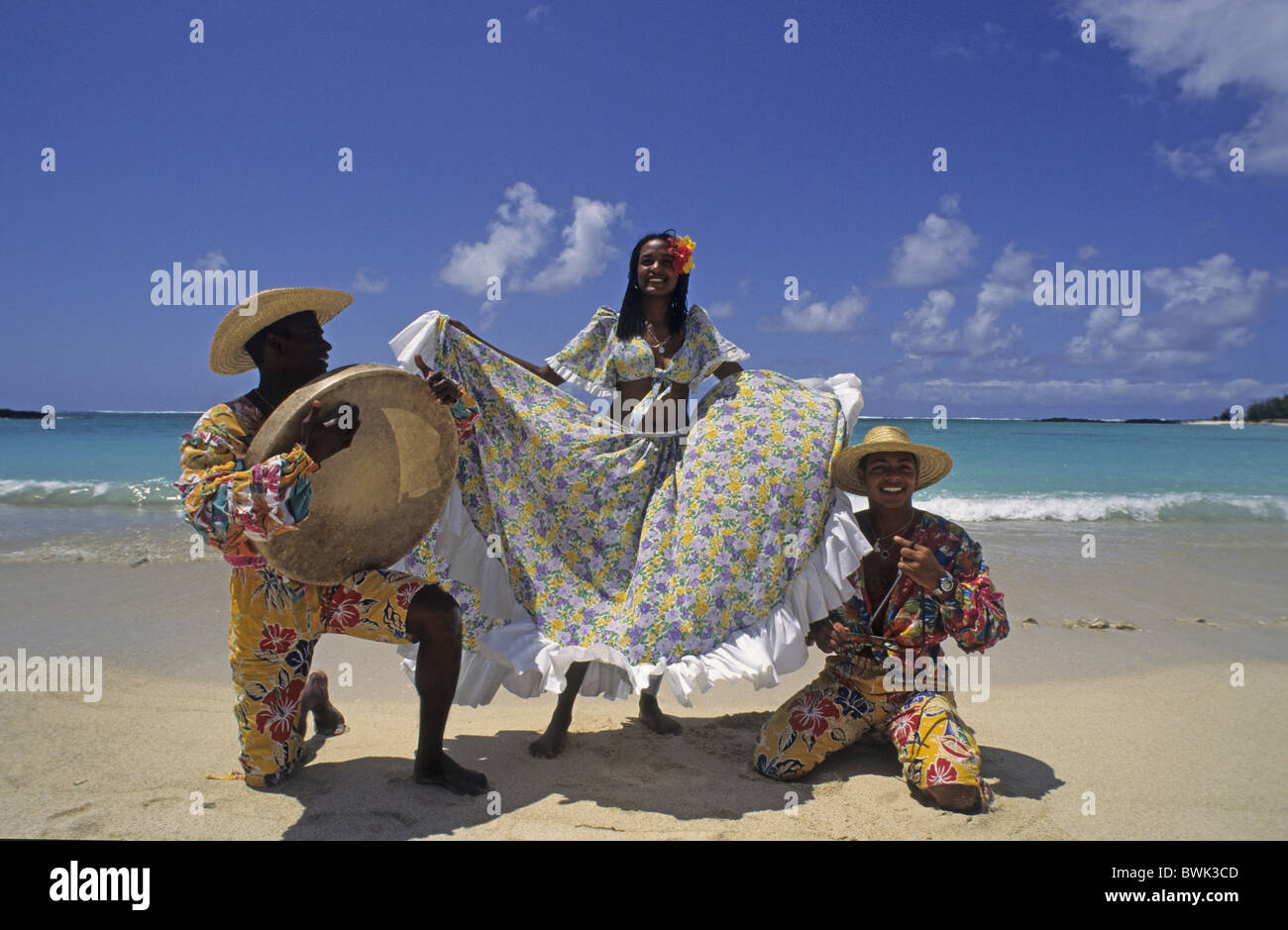 Mauritius Sega dance dancer music musician beach seashore Indian ocean ...