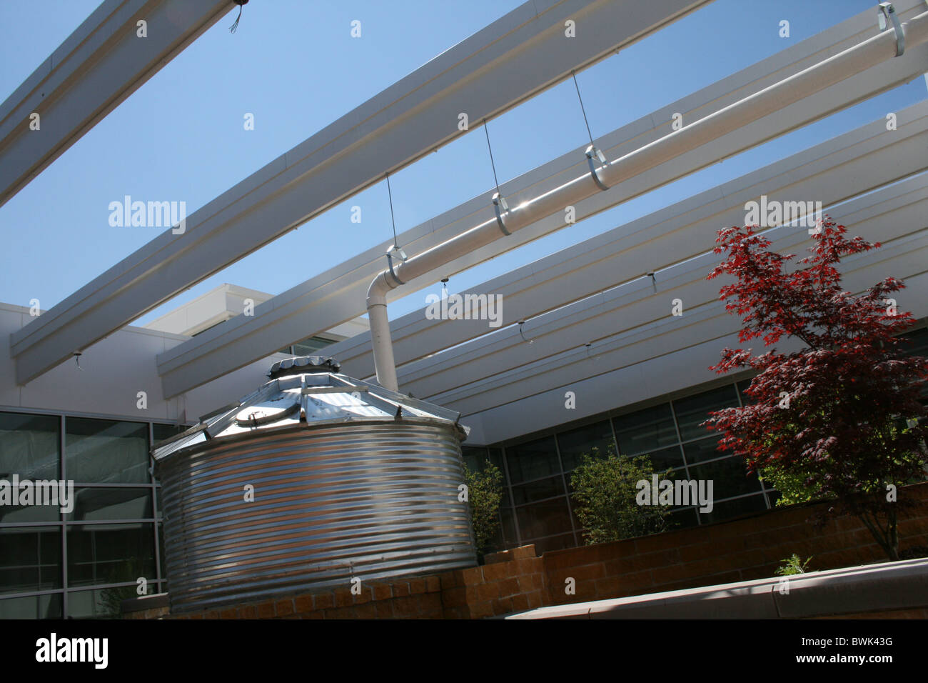 Rainwater capture system in modern community building reuses runoff ...