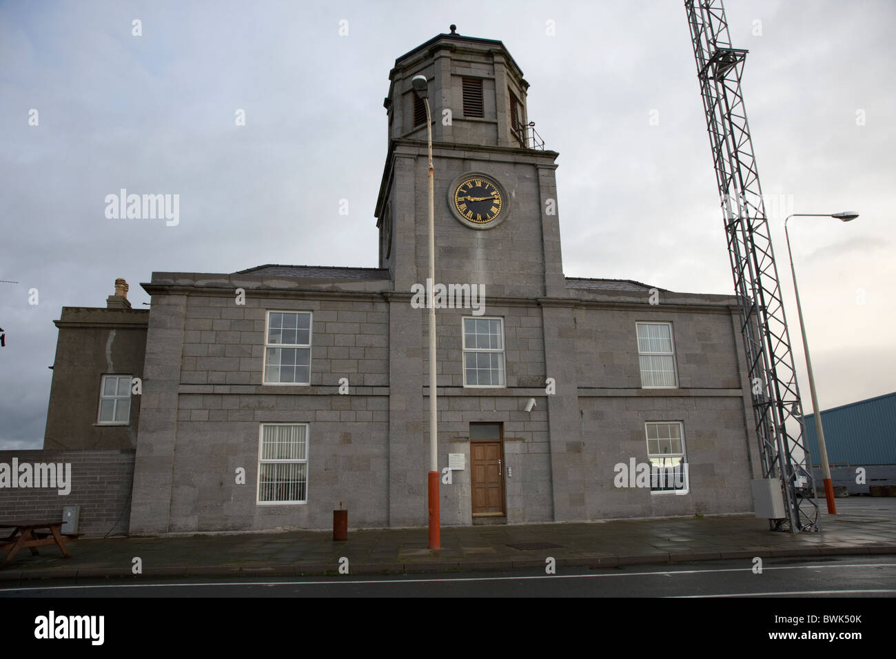 clock tower and port building on salt island in holyhead harbour Stock ...