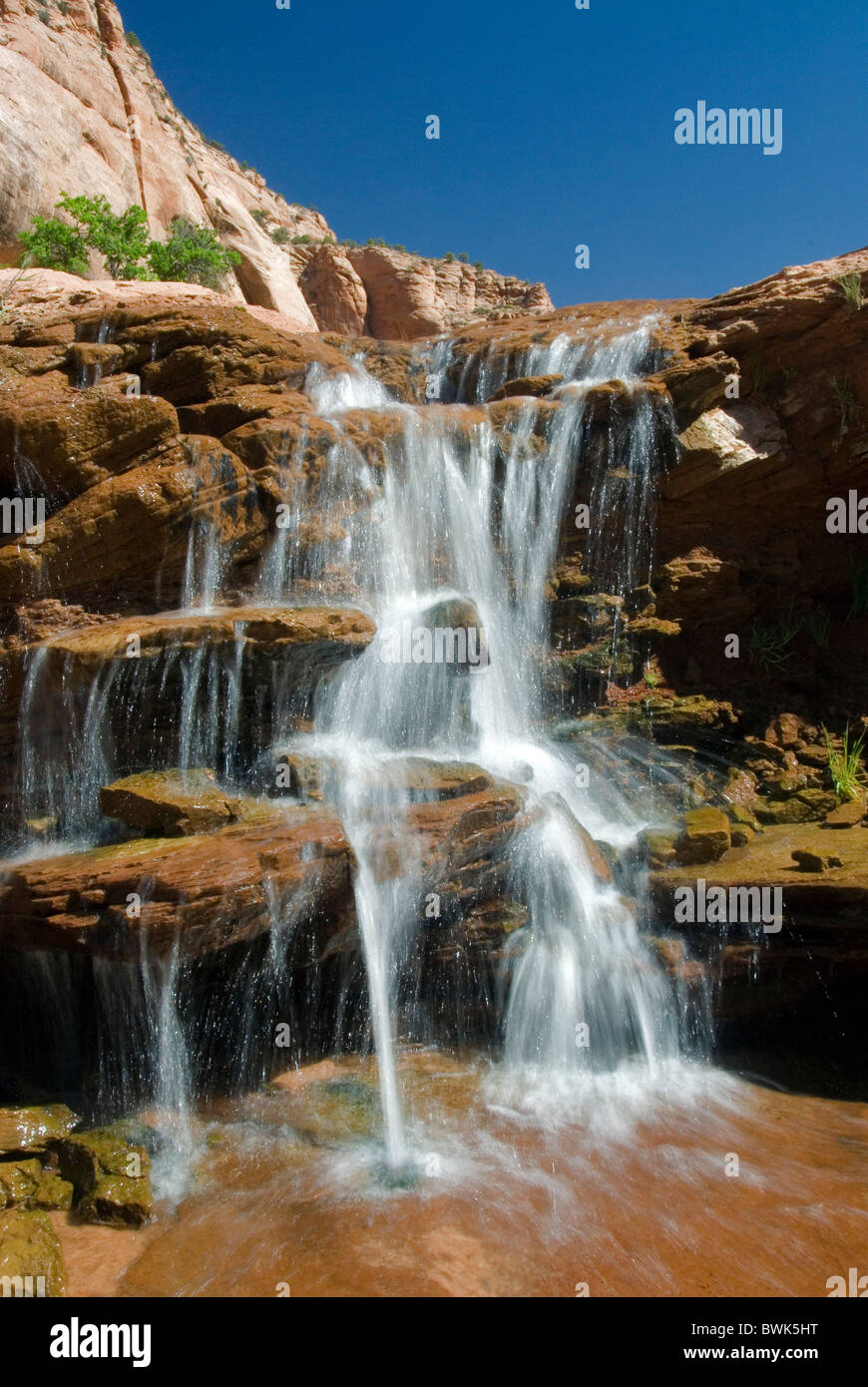 scenery landscape brook stream waterfall rock cliff desert gulch Keet ...