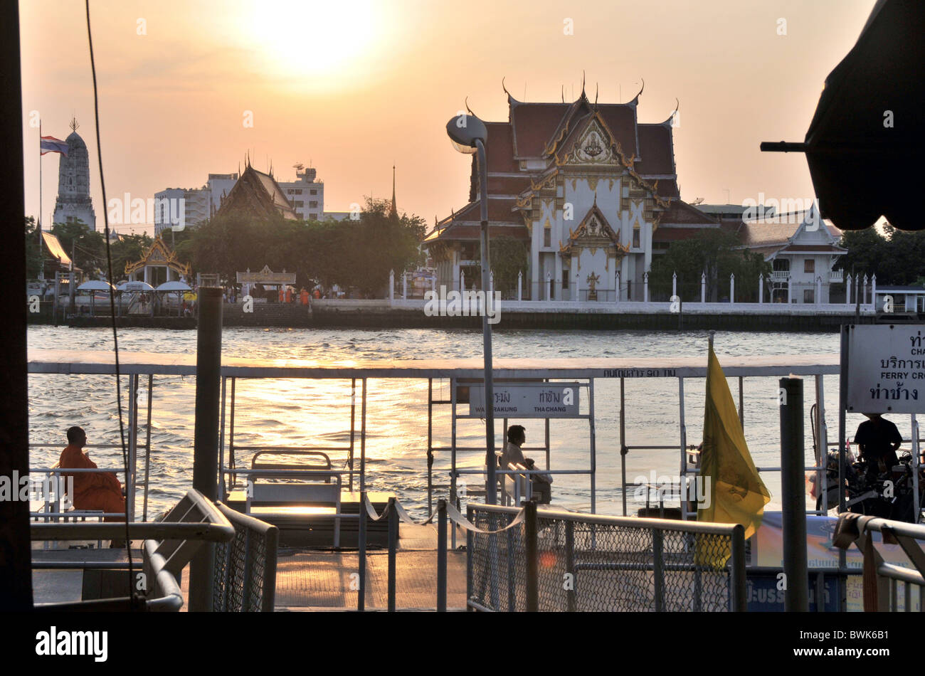 People at the river of Menam Chao at sunrise, Bangkok, Thailand ...