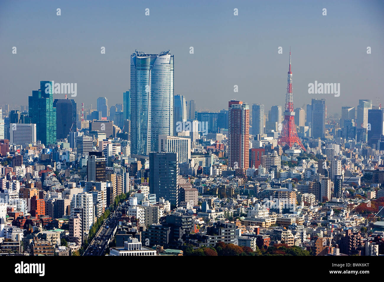 Japan Asia Tokyo Minato-ku Tokyo Tower overview town city skyline Stock ...