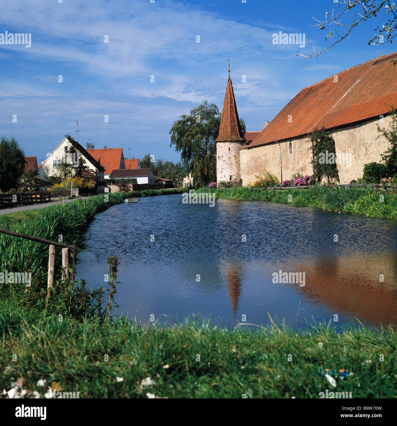 town wall military tower canal water village Merken Rangau Central ...