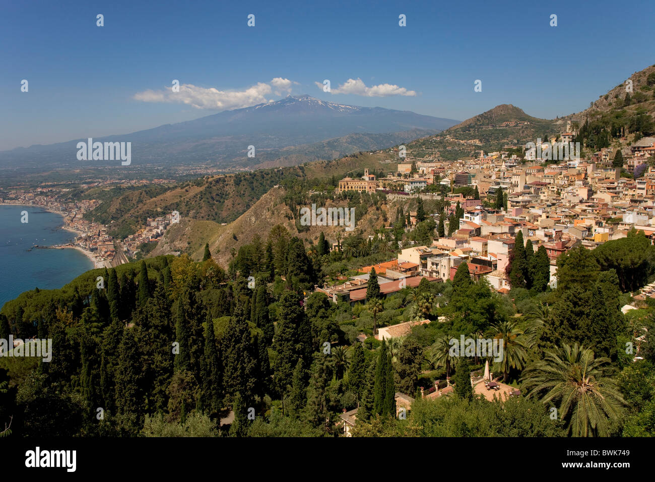 Panoramic view of the city of taormina hi-res stock photography and ...