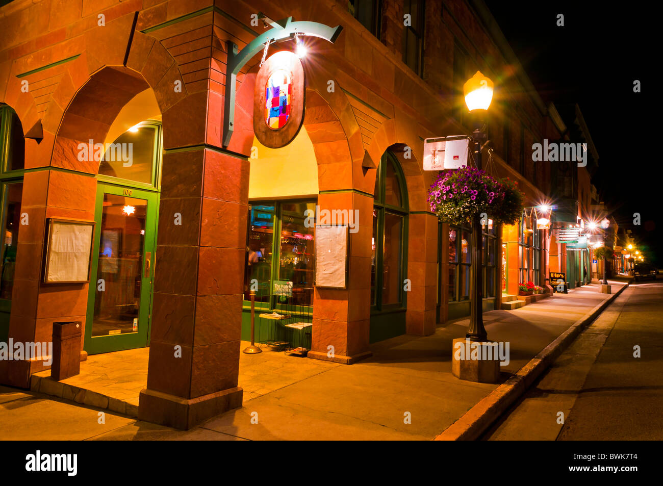 Historic downtown buildings at night, Telluride, Colorado Stock Photo ...