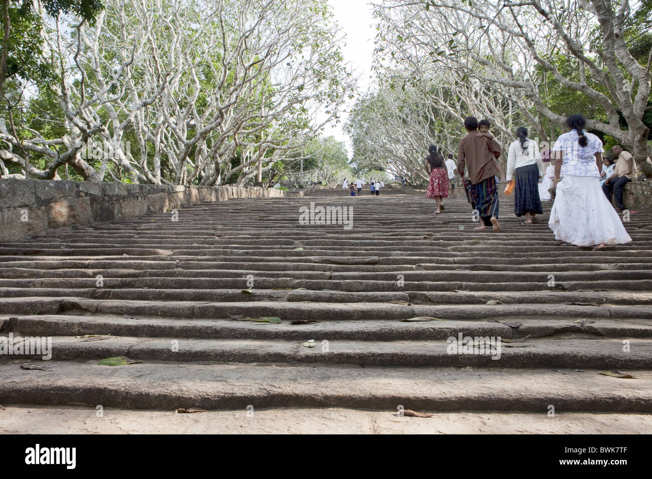 Steps made of stone leading to the mountain monastery of Mihintale, Sri ...