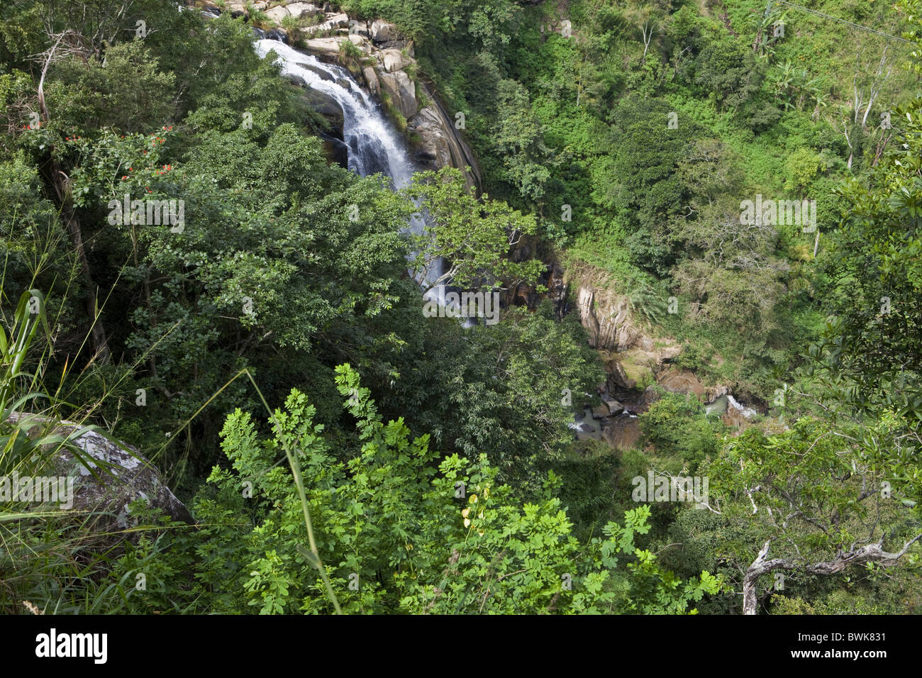 High angle view at waterfall along the way to Ella Rock, Ella, Highland ...