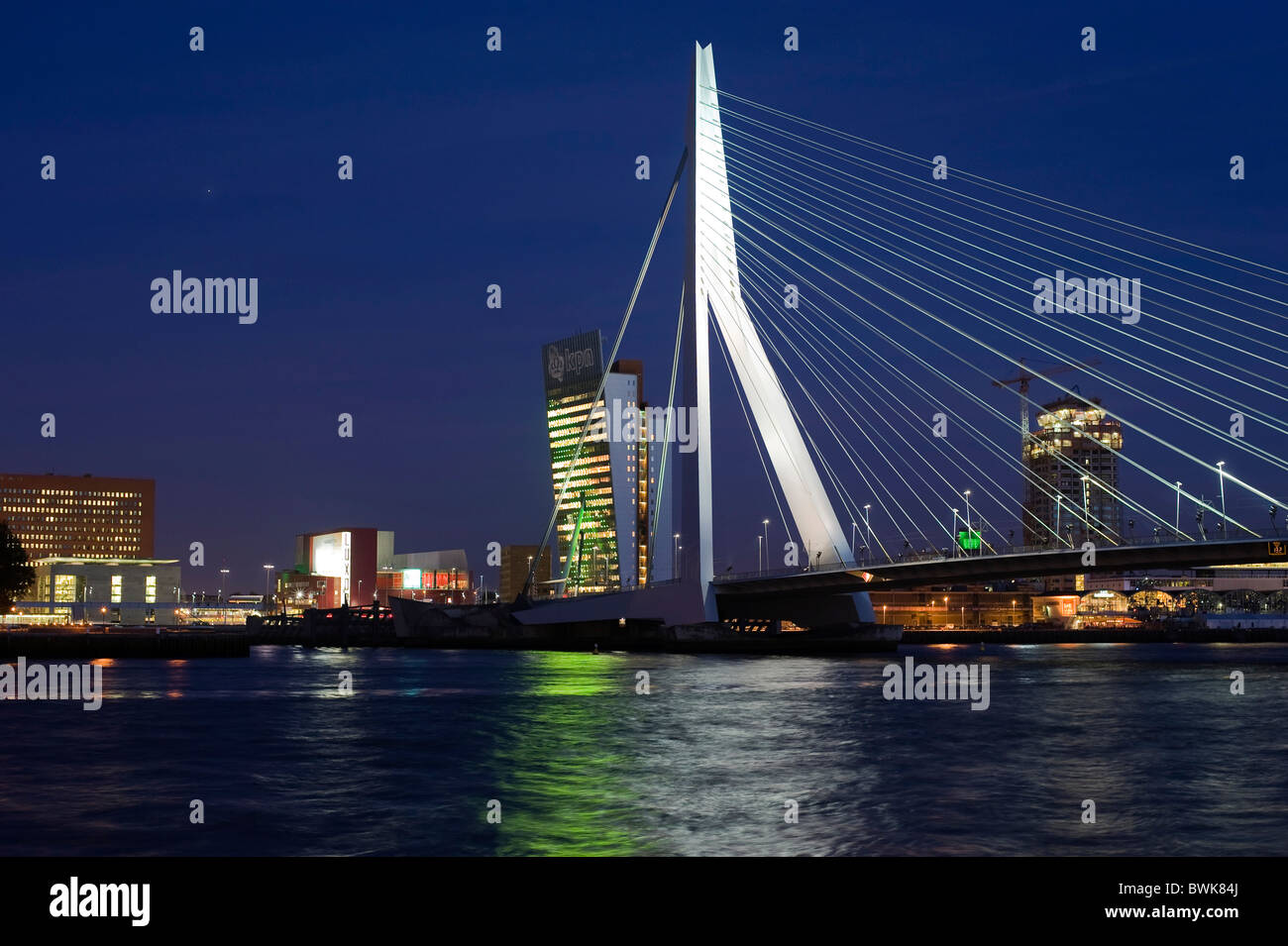 Erasmusbrug bridge and Kop van Zuid district on the Maas River ...
