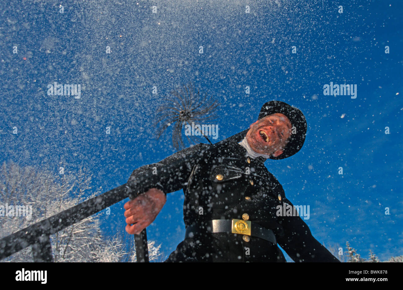 chimney-sweep chimney sweep man outside winter fun joke joy snow Stock ...