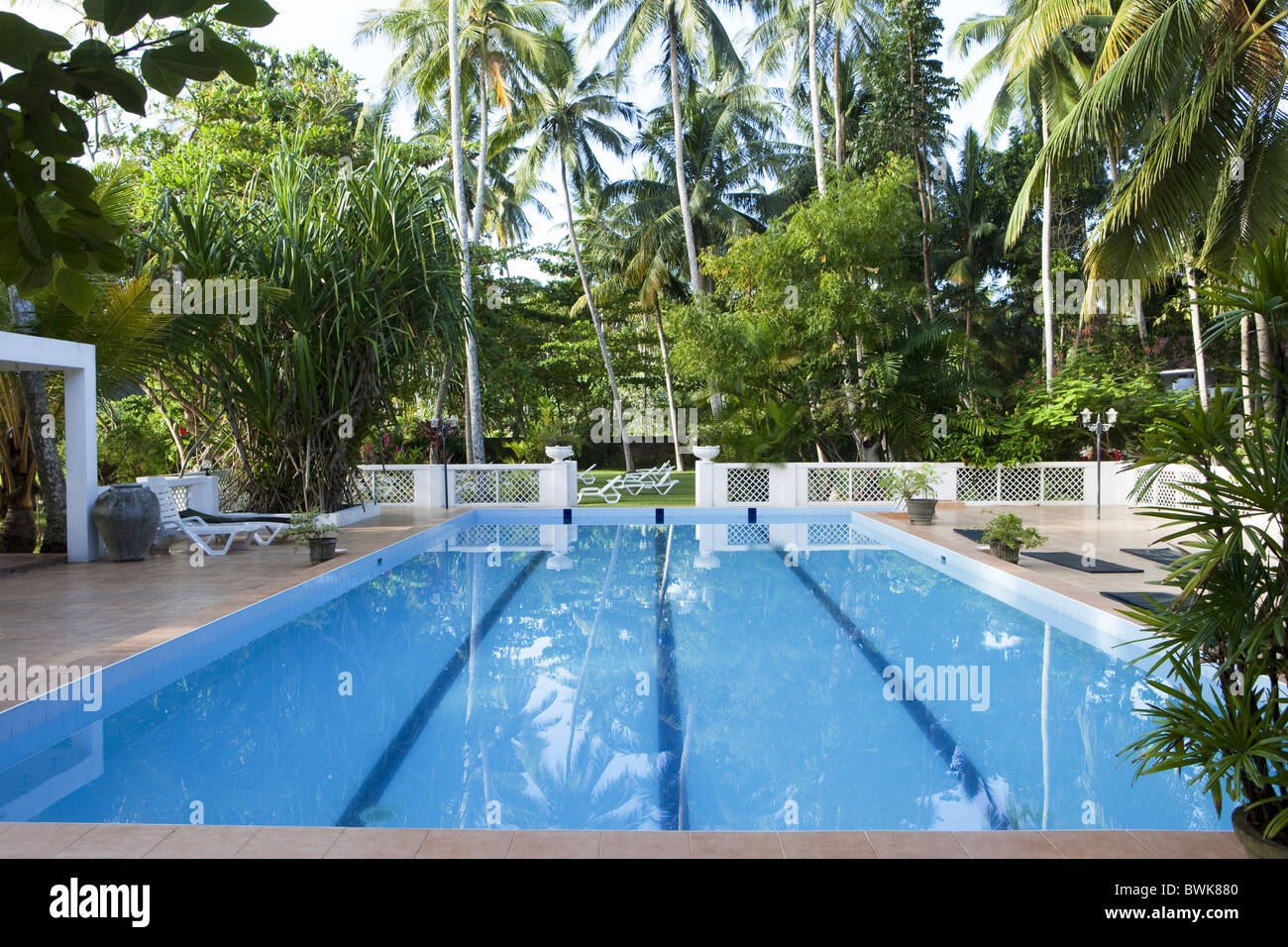 Gardens and pool of the Surya Lanka Ayurveda Beach Resort, Talalla ...