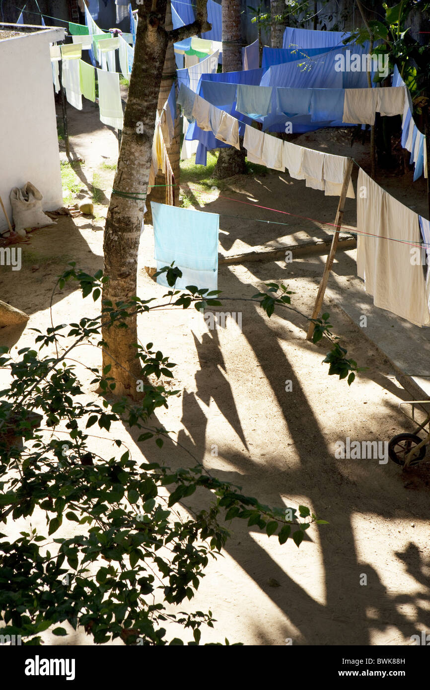 Washing hanging on the line in the backyard of the Surya Lanka Ayurveda ...