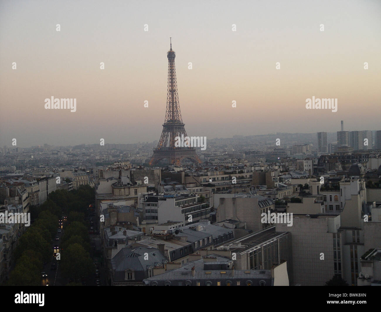 Paris overview Eiffel Tower dusk town France Europe Stock Photo - Alamy