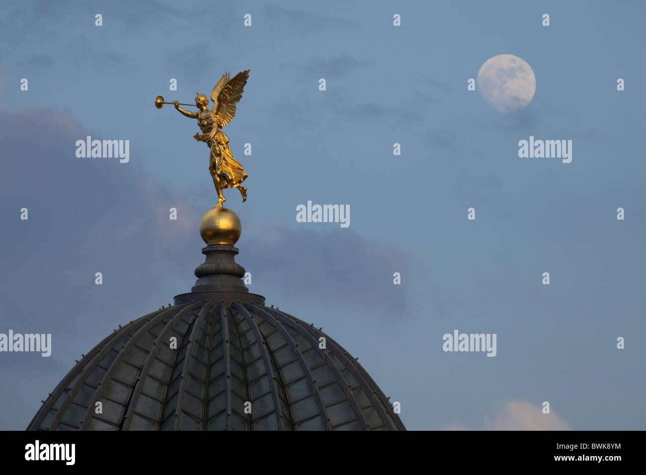 Angel on the top of the dome of the Lipsius building, Dresden, Saxony ...