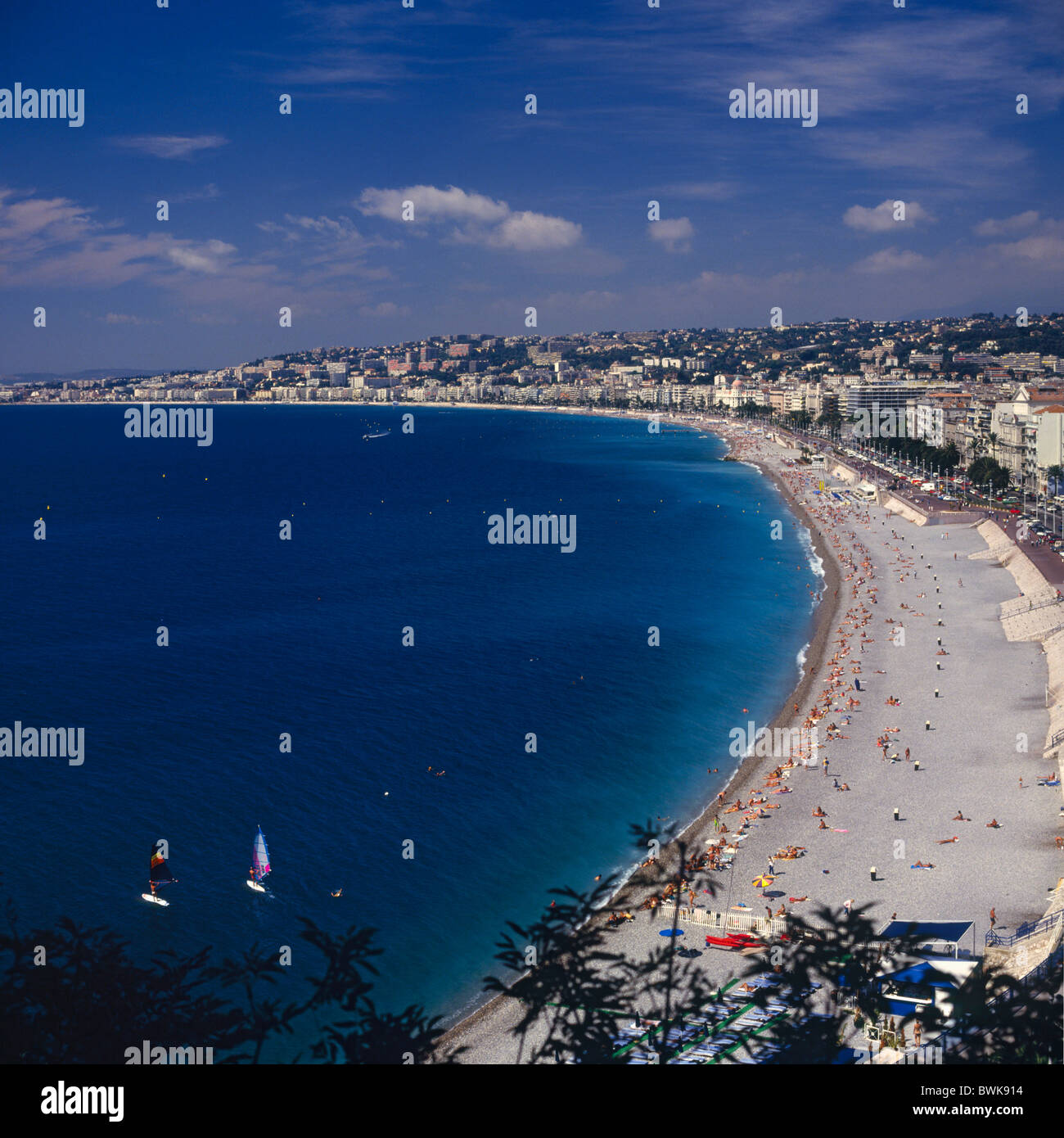 Nice overview town coast beach sea View from Le Chateau South of France ...