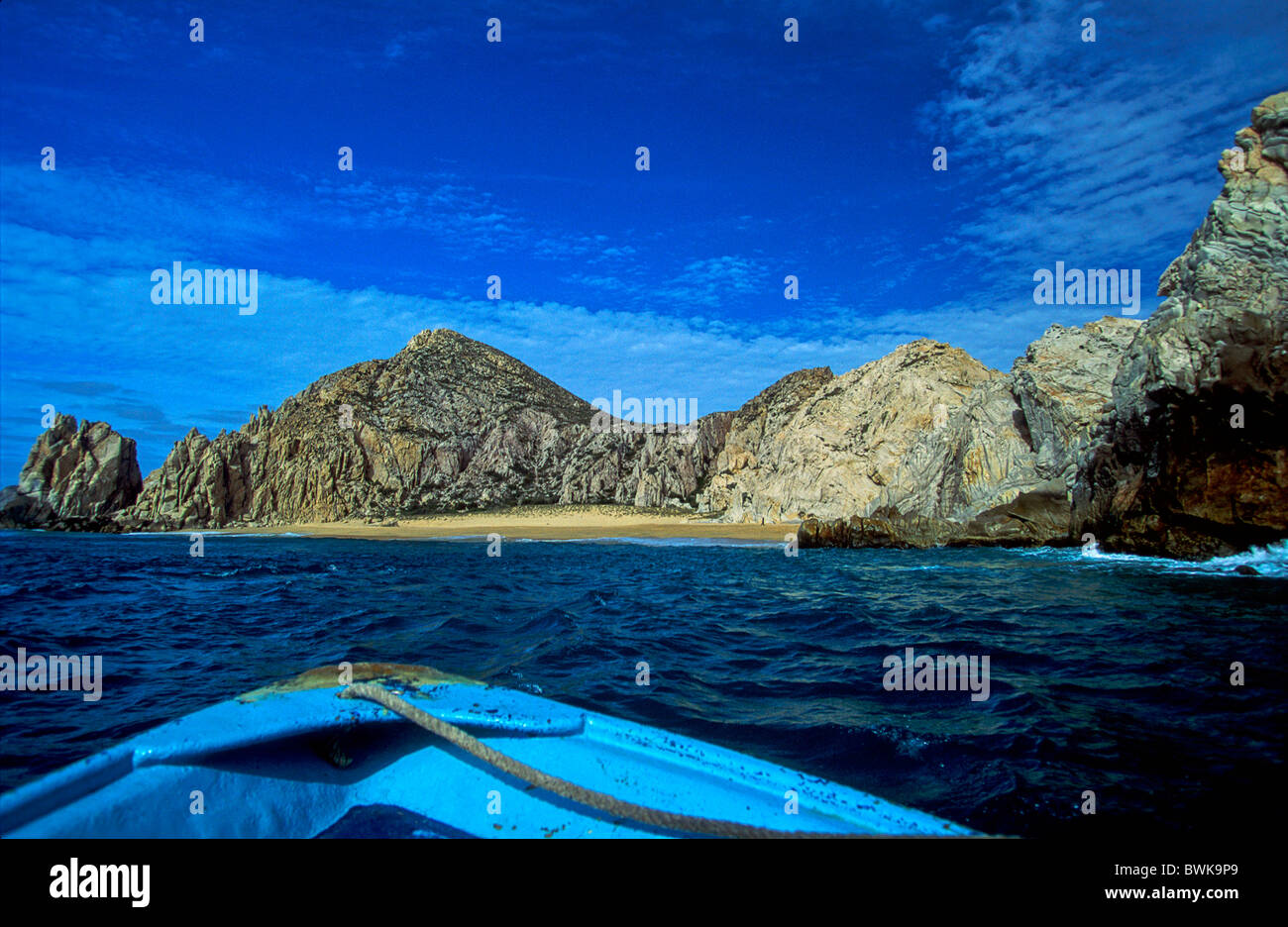 scenery boat cliffs rocks cliffs erosion sea coast Mexico Central ...
