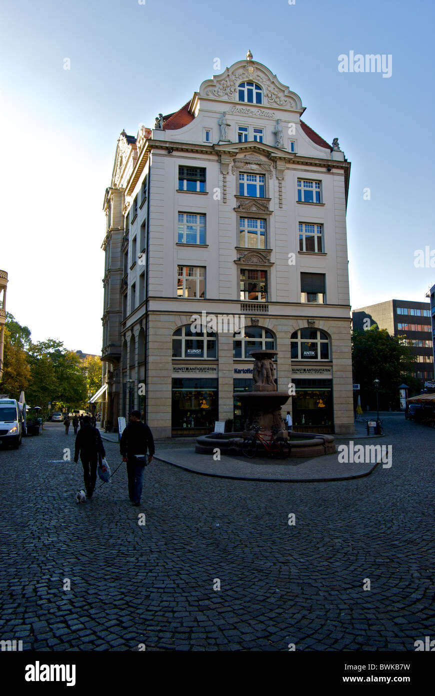 Small square with fountain antique shop building Leipzig old city Stock ...