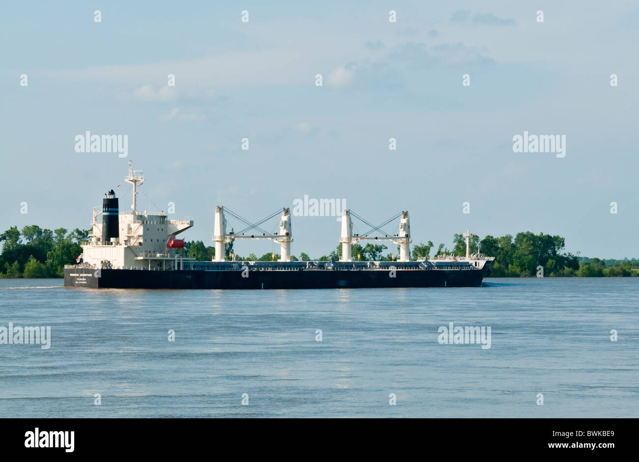 Ocean going freighter ship on Mississippi River near Vacherie ...