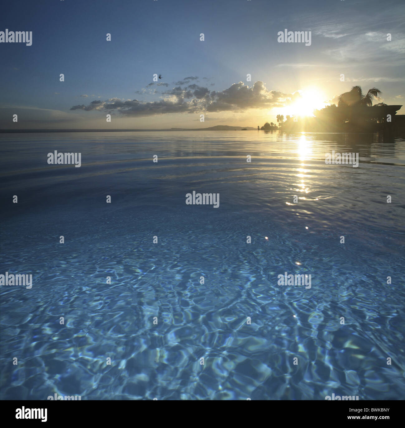 The infinity pool of a hotel at sunset, Baclayon, Bohol, Philippines ...