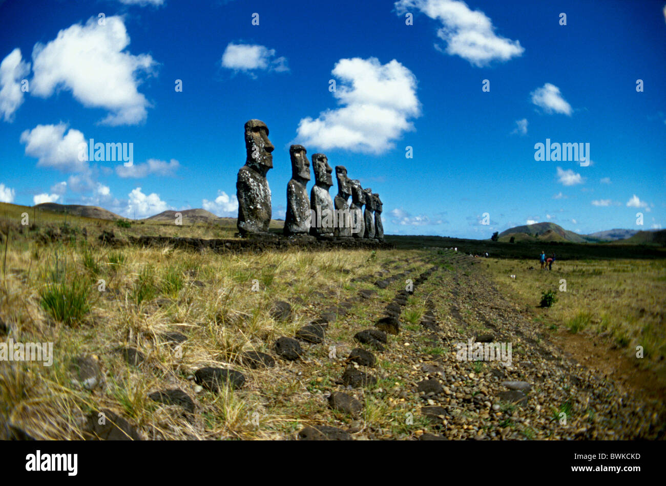 Chile South America Easter island scenery Moais Moai stone sculptures ...