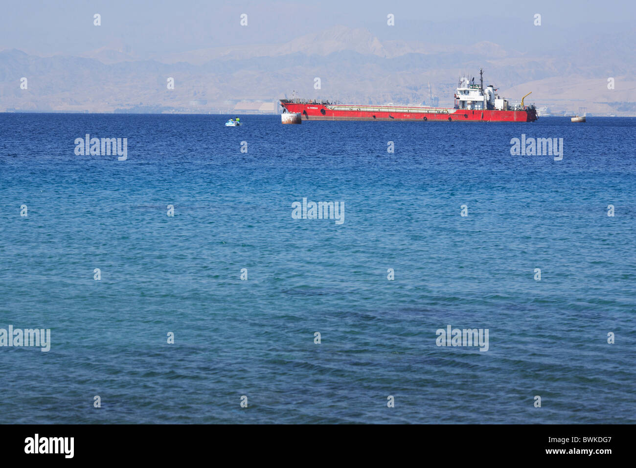 Aqaba gulf golf Akaba Red Sea ship freighter seaport Jordan Middle East ...