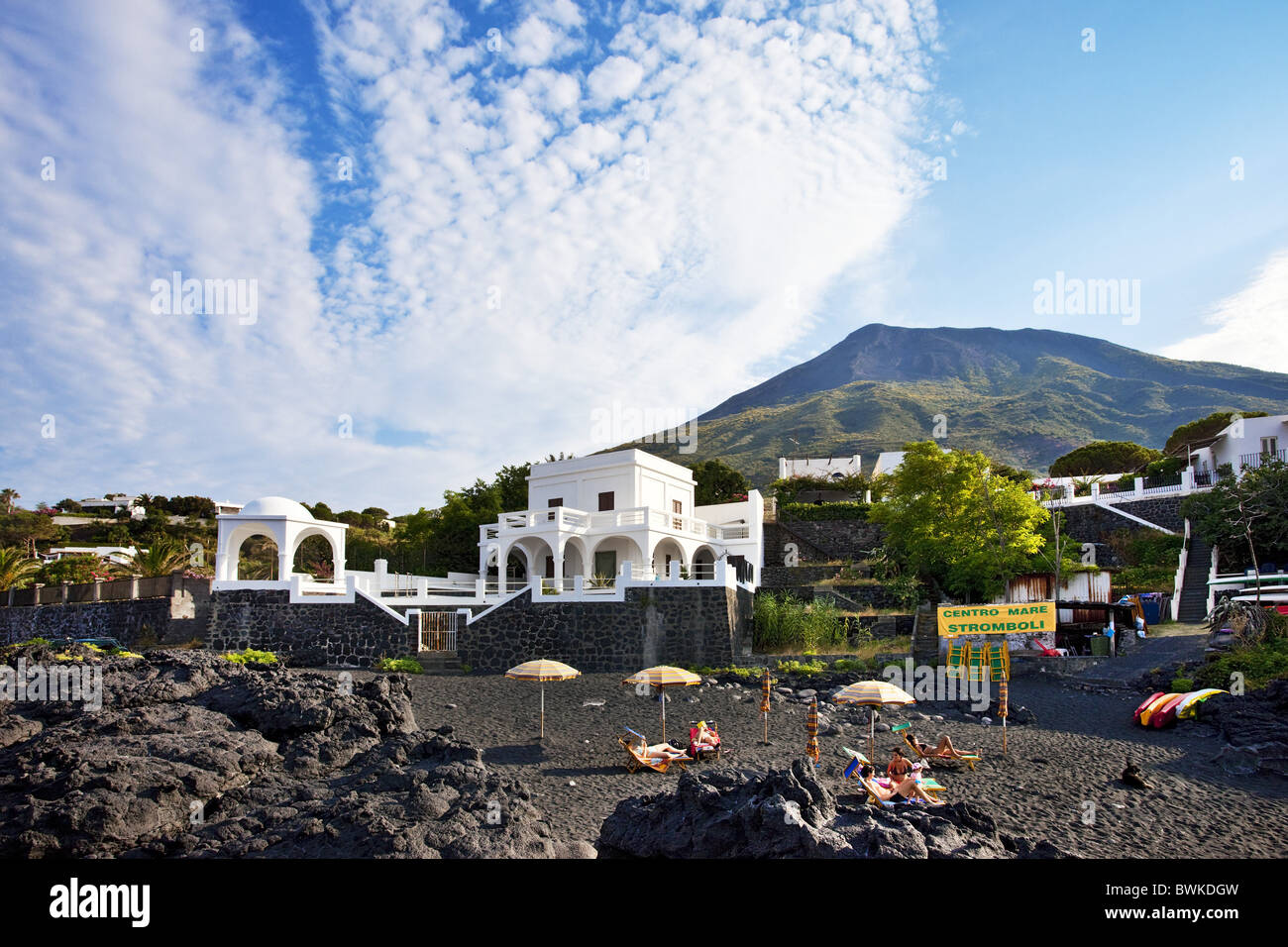 White houses, Stromboli village, Stromboli volcanic Island, Aeolian ...