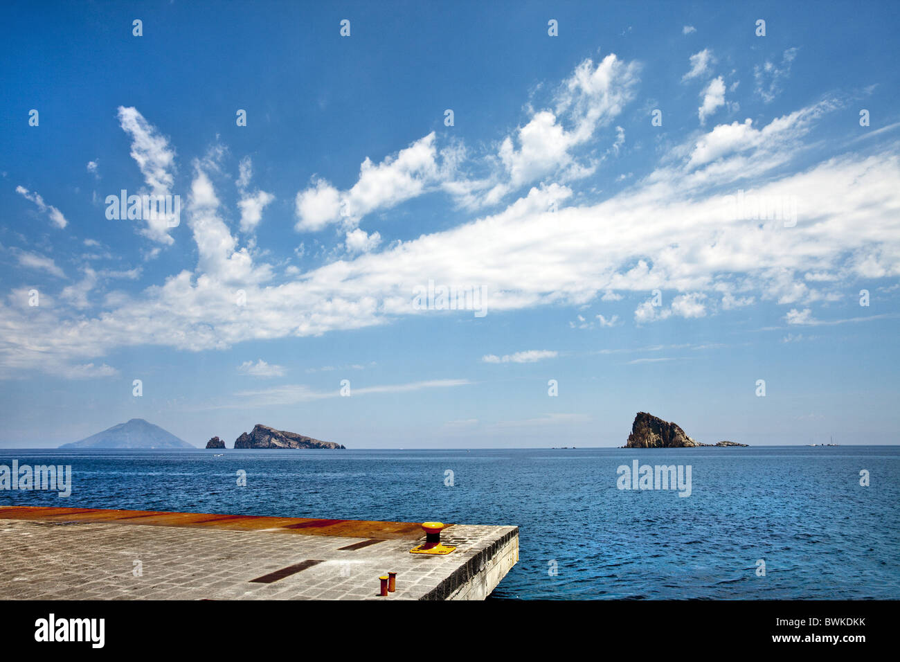 View from Panarea to Stromboli volcanic Island, Aeolian islands, Sicily ...