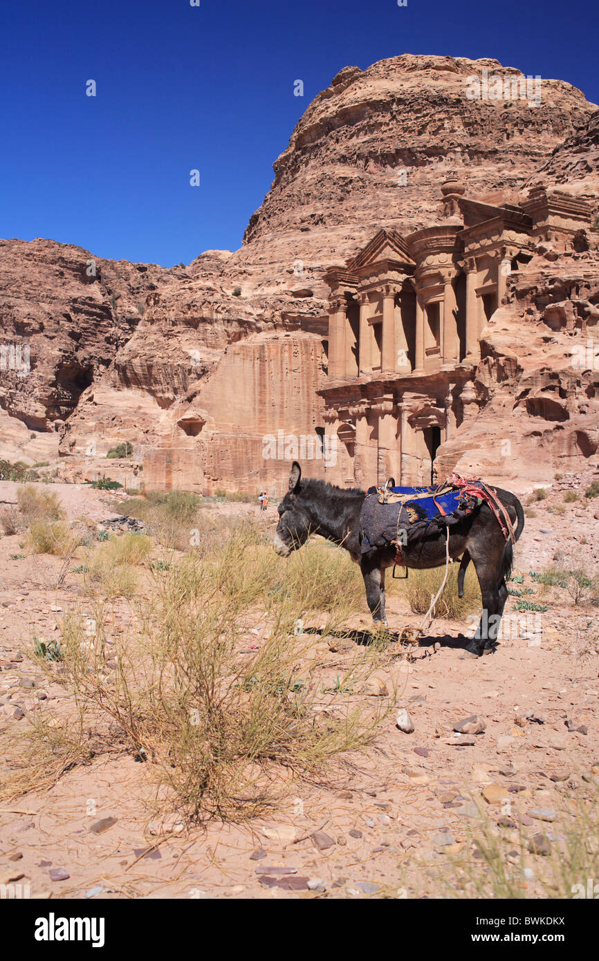 donkey Ed-Deir near Petra facade grave temple rock cliff Jordan Middle ...