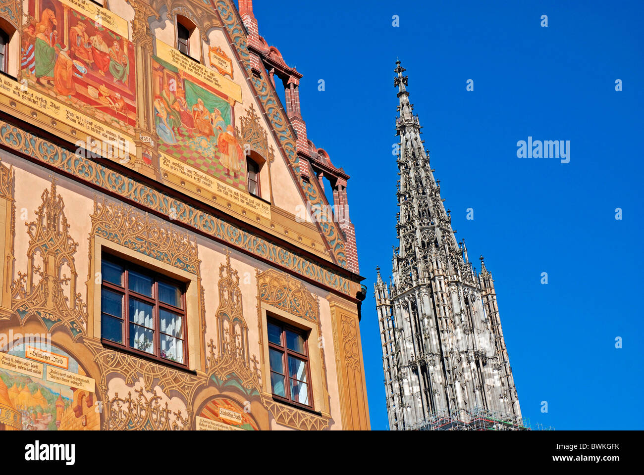 Germany Europe Ulm city hall Ulm minster painting mural painting facade ...