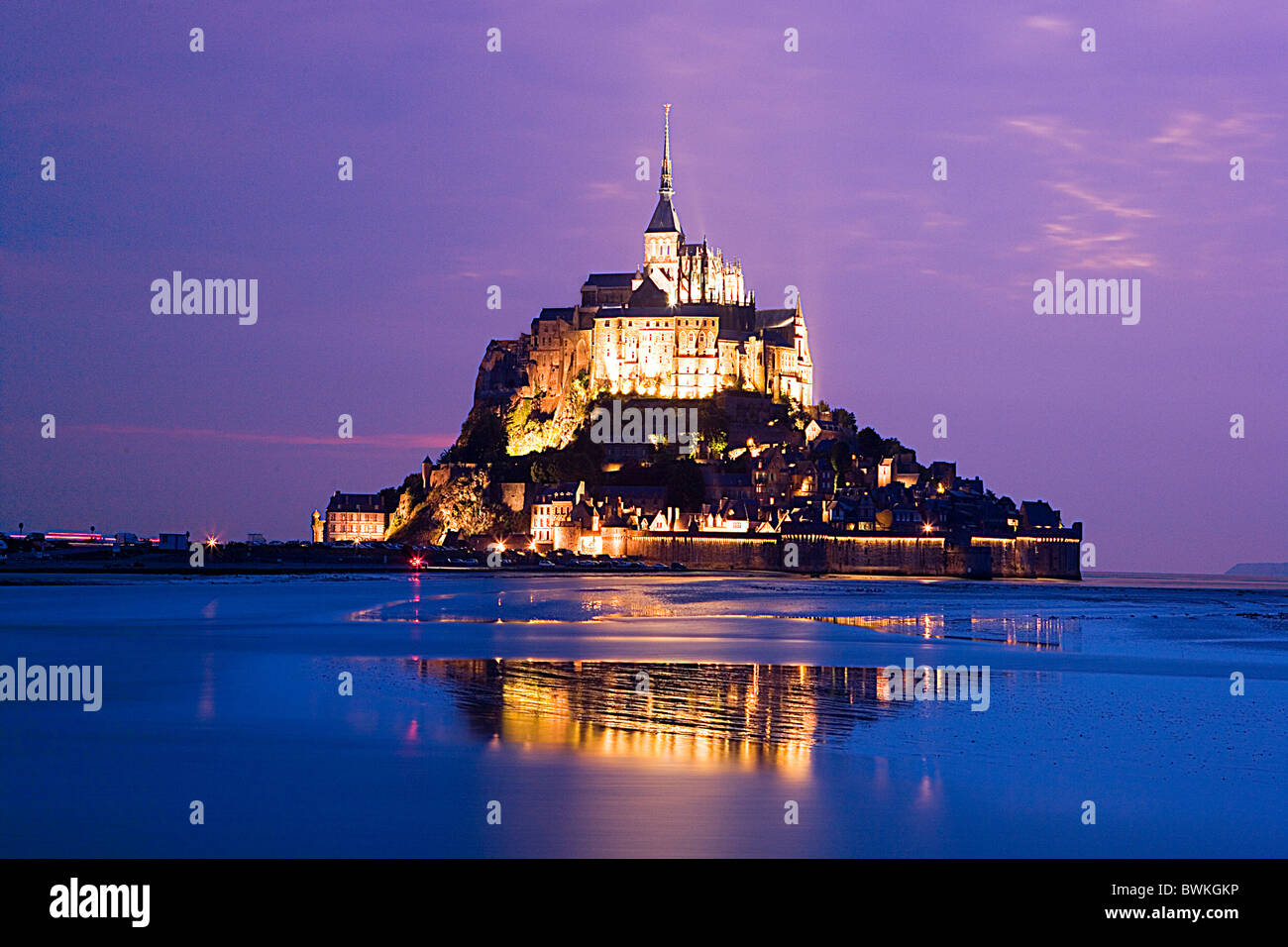 France Europe Normandy Mont Saint Michel view at night night UNESCO ...