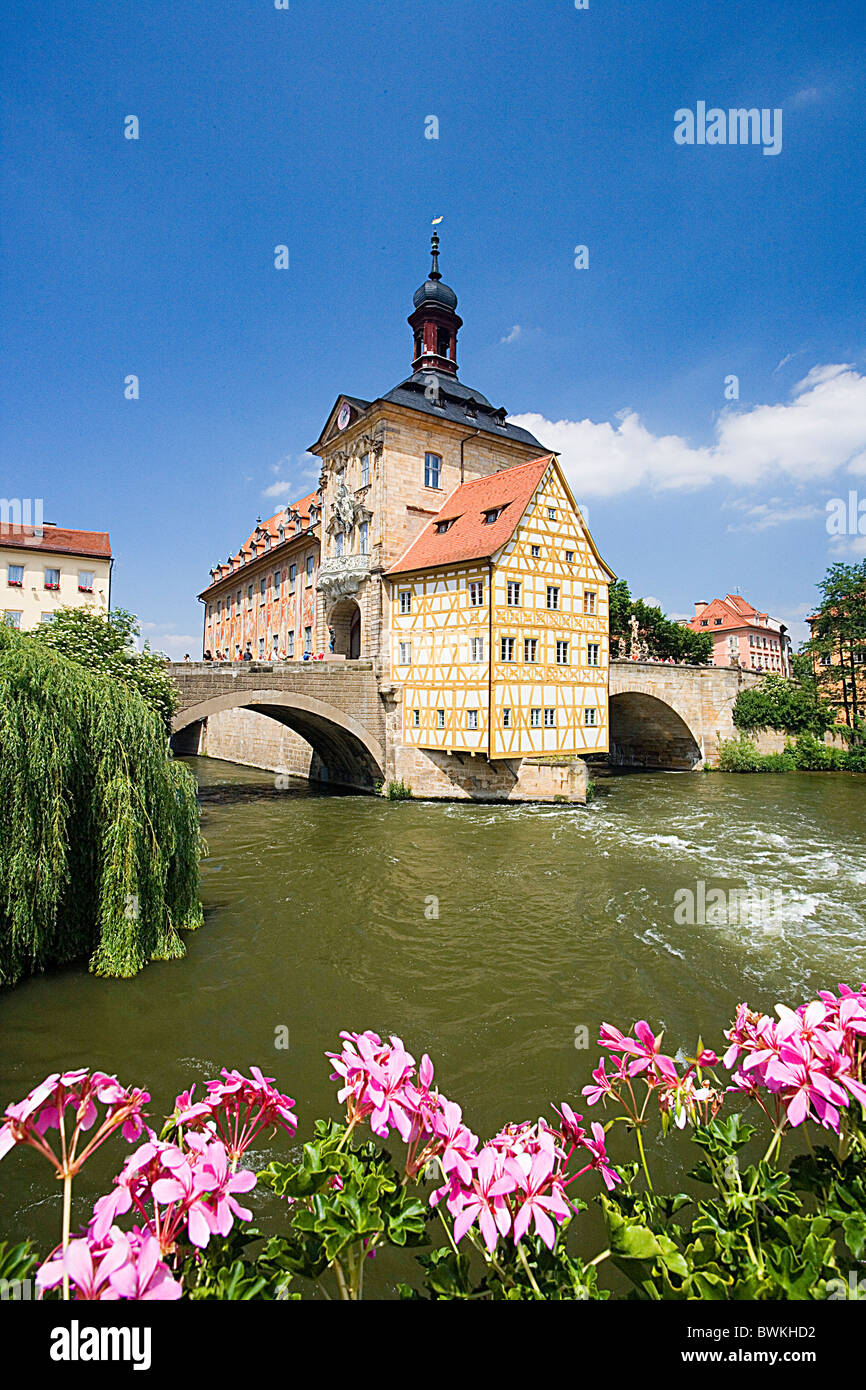 Germany Europe Bavaria Bamberg old city hall river Regnitz bridge ...