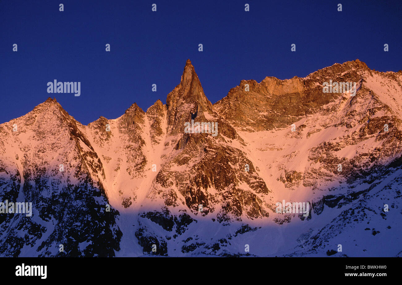 Switzerland Europe Valais Aiguille de la Tsa summit peak cliff needle ...