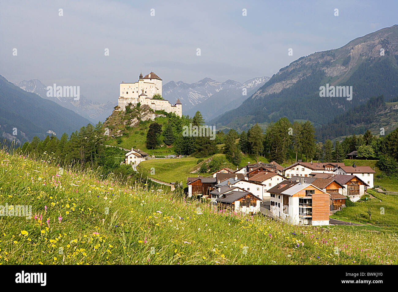 Switzerland Europe Grisons Graubunden Engadine Lower Engadine castle ...