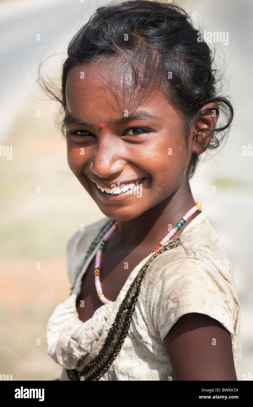 Smiling happy Indian village girl. Andhra Pradesh, India Stock Photo ...
